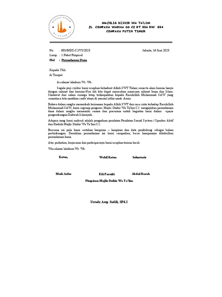 Proposal Pengadaan Hadroh MDZ C2 2023 Edit2 | PDF