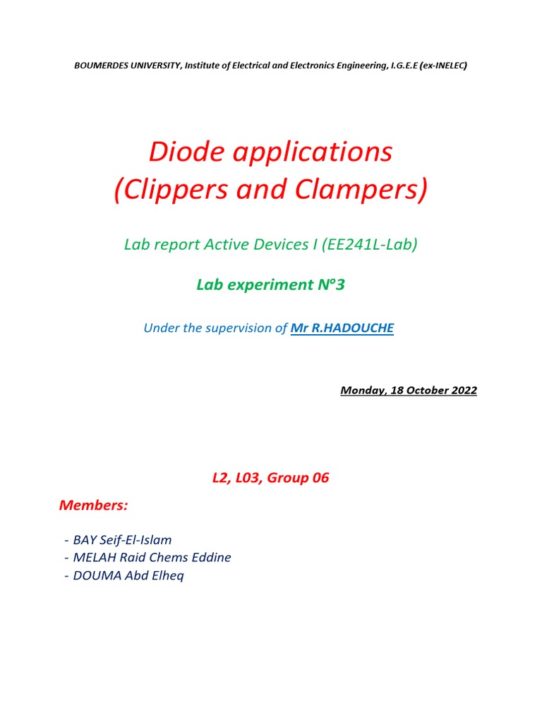 Lab Experiment N 3, Diode Applications (Clippers and Clampers) | PDF