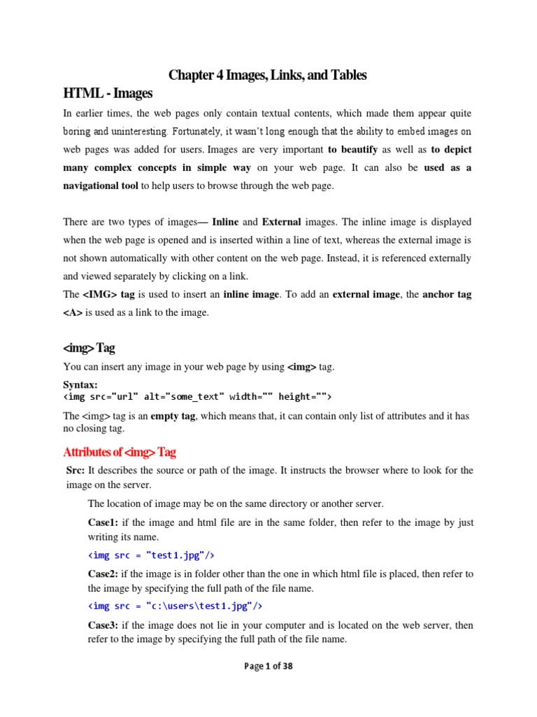 Chapter 4 Images, Links and Tables | PDF