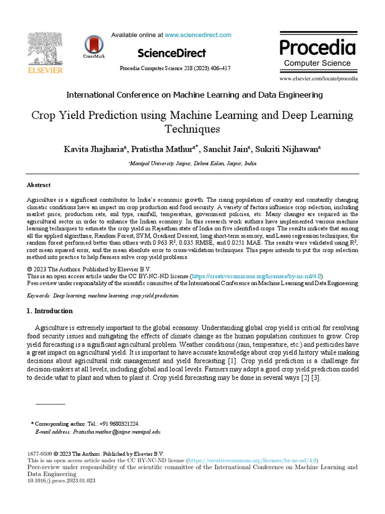 Conference Paper - ML and DL - Jhajharia Et Al., 2023 | PDF | Artificial Neural Network ...