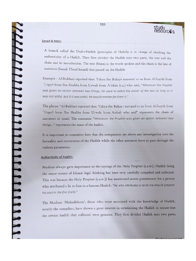 Isnaad and Matan (Authenticity of Hadiths) | PDF