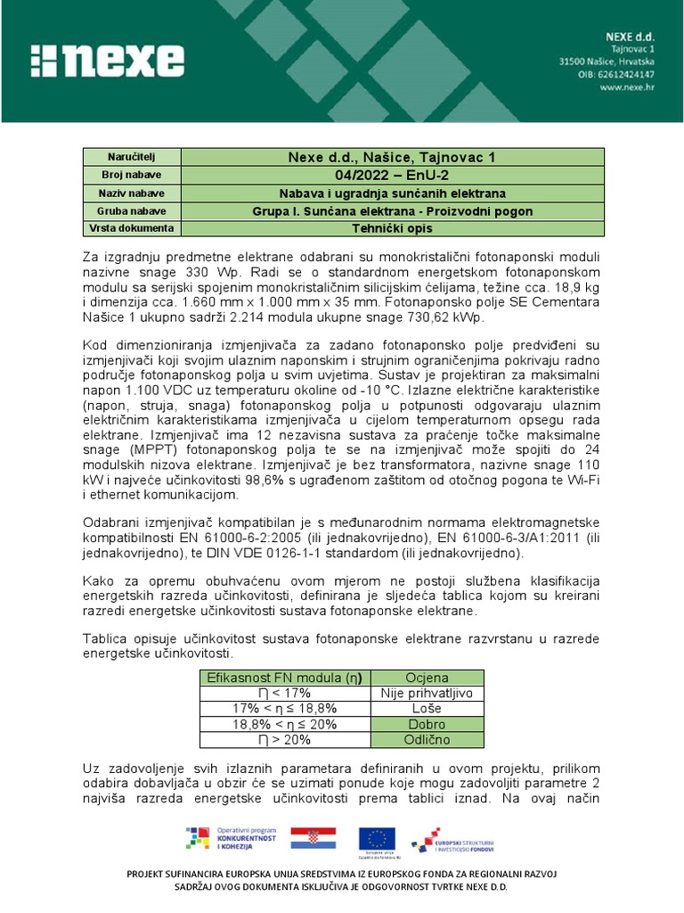 Prilog V Tehnicki Opis Grupa 1 | PDF