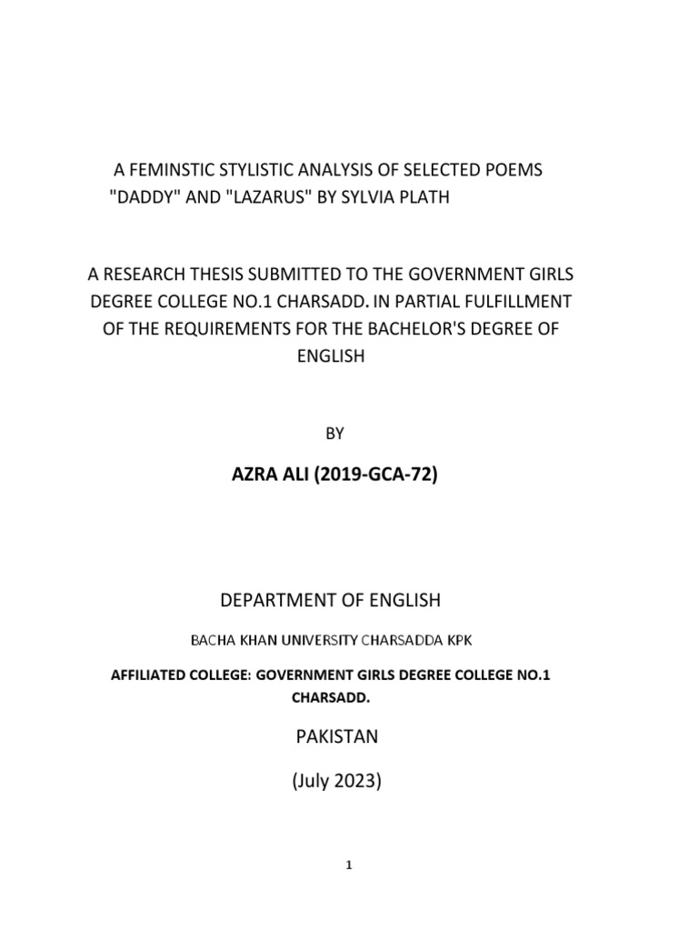 AZRA ALI (2019-GCA-72) : Department of English | PDF