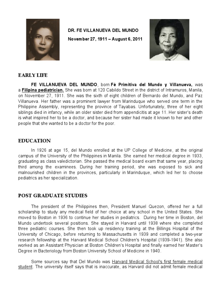 Fe Del Mundo | PDF | Medicine | Childhood