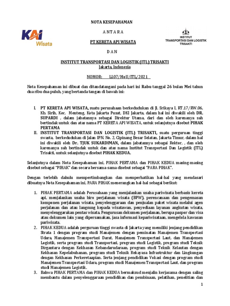 MoU ITL - Industri Domestik BS 20 | PDF