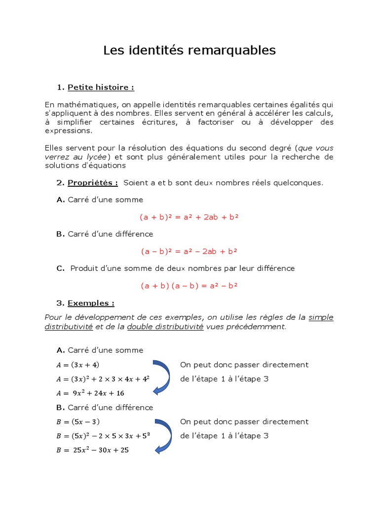 Cours - Les Identites Remarquables | PDF