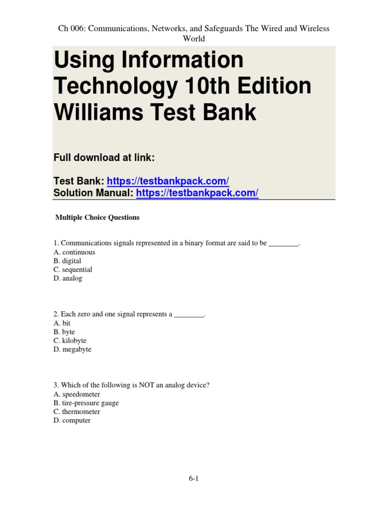 Using Information Technology 10th Edition Williams Test Bank Download ...