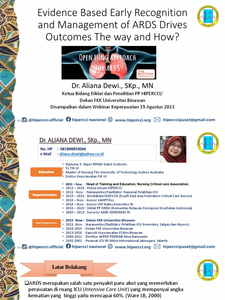 Evidance Based Early Recognation and Management of ARDS Drives Outcomes The Way and How Dewi 19 ...