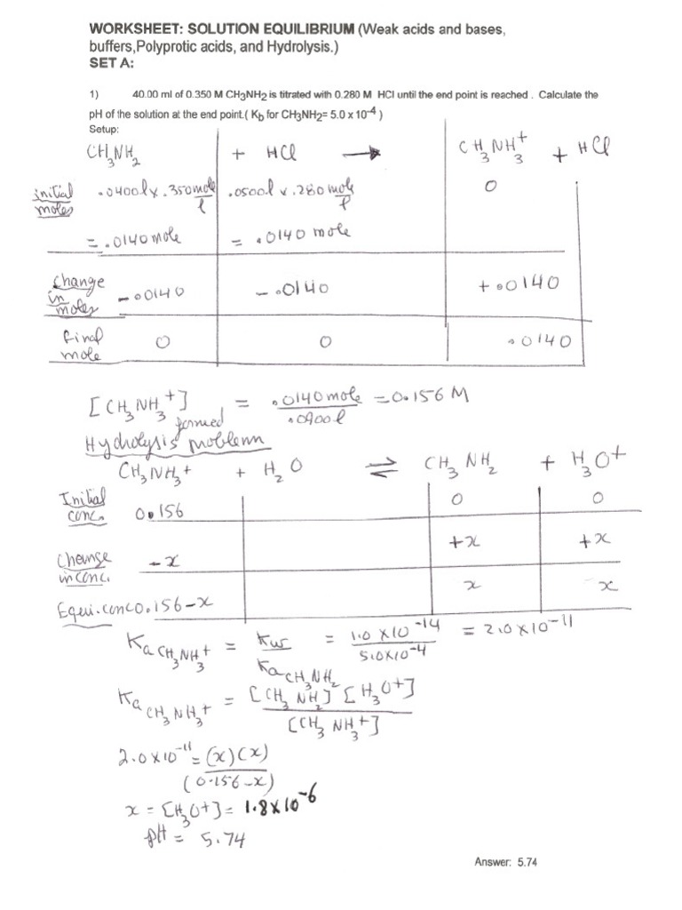 Key Worksheet Solution Equilibrium | PDF