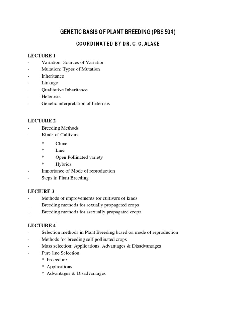 480 - Genetic Basis of Plant Breeding | PDF