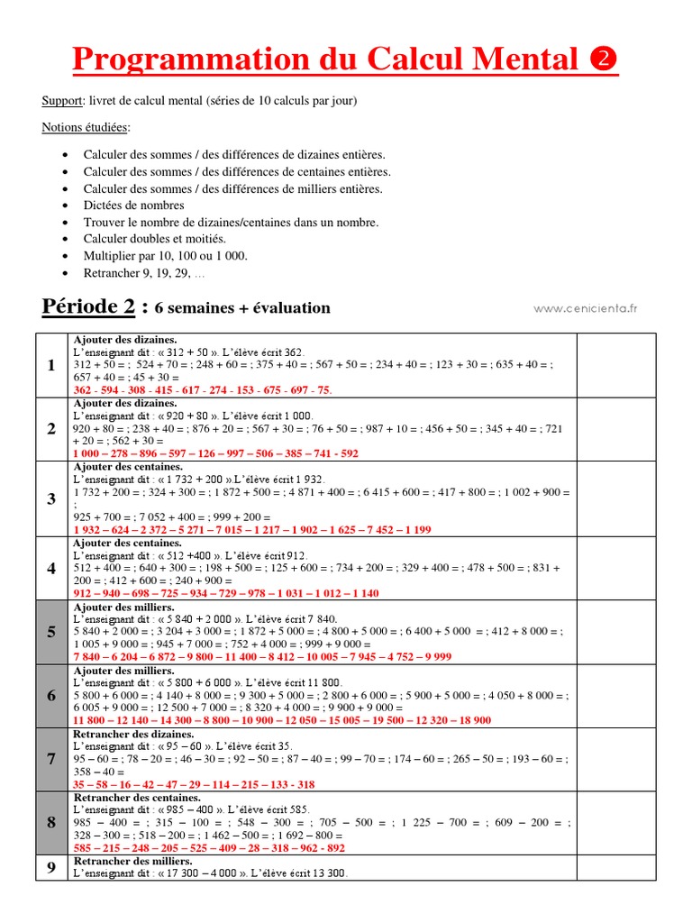 Programmation Calcul Mental P2 | PDF | Épistémologie de la science ...