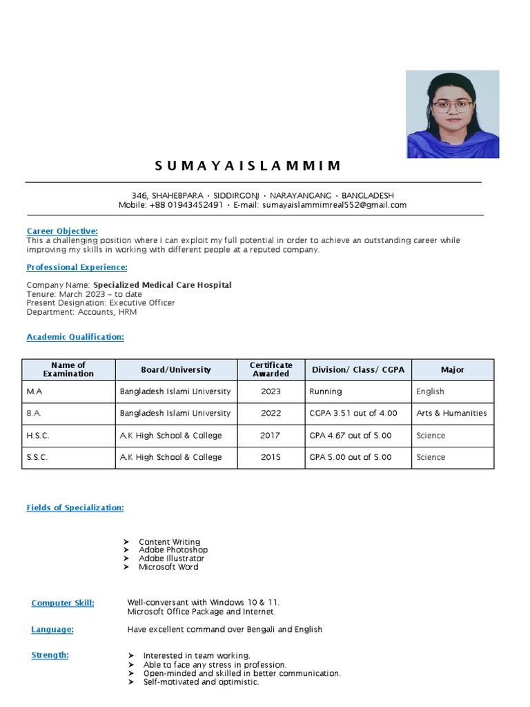 CV of Sumaya Islam Mim | PDF