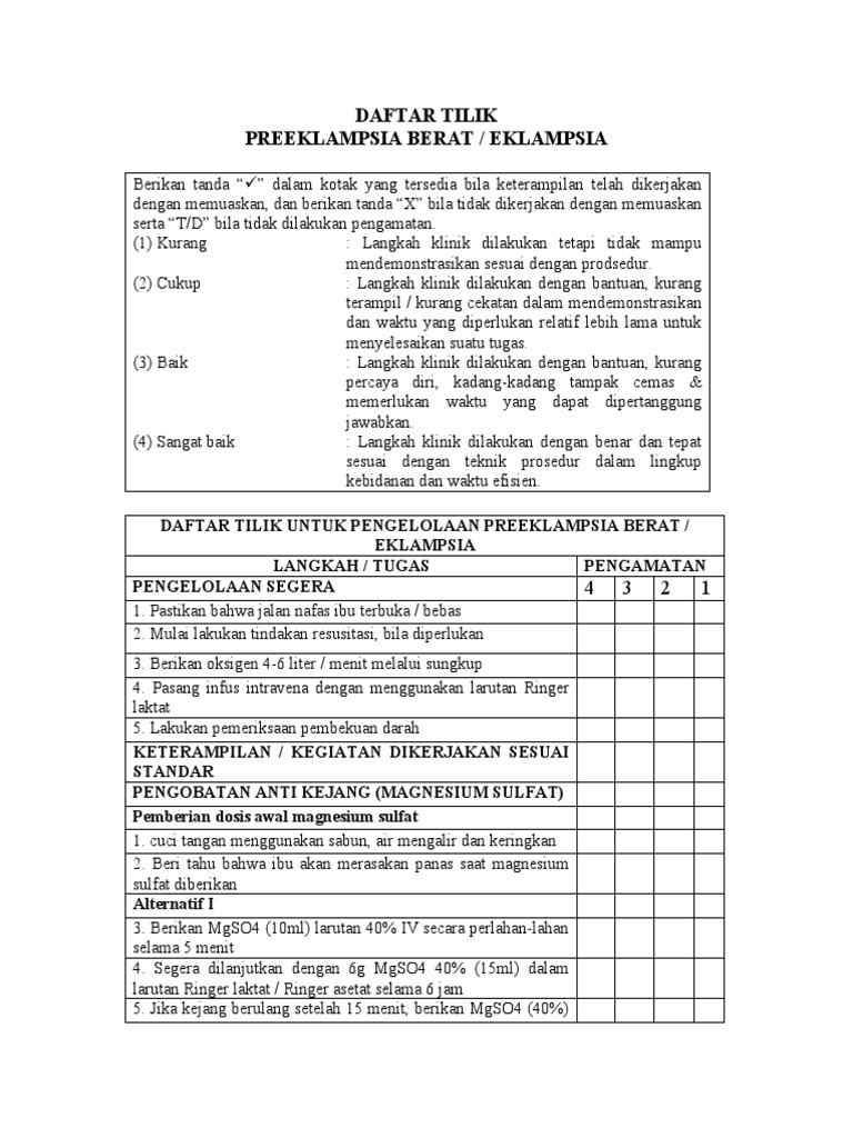 Daftar Tilik Penanganan Preeklampsia | PDF | Kesehatan Holistik