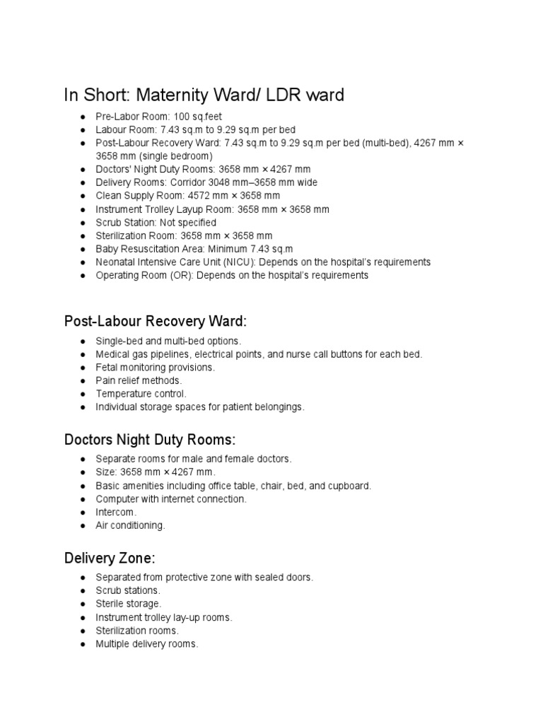 Maternity Ward Design Specifications | PDF