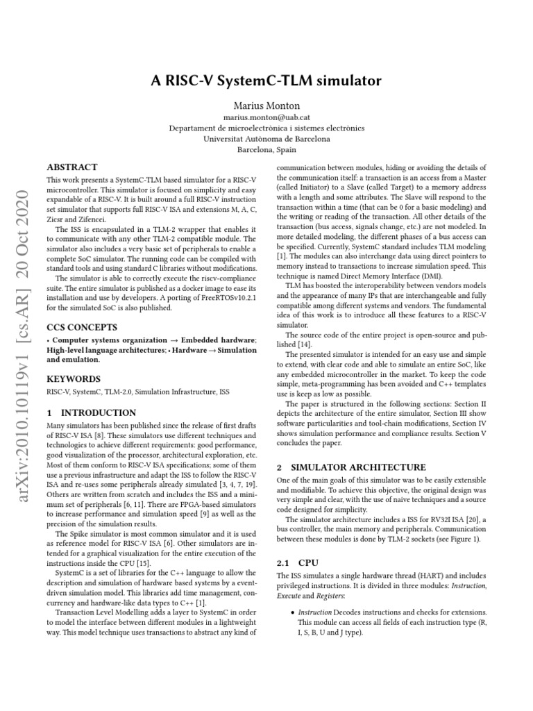 A RISC V SystemC TLM Simulator | PDF