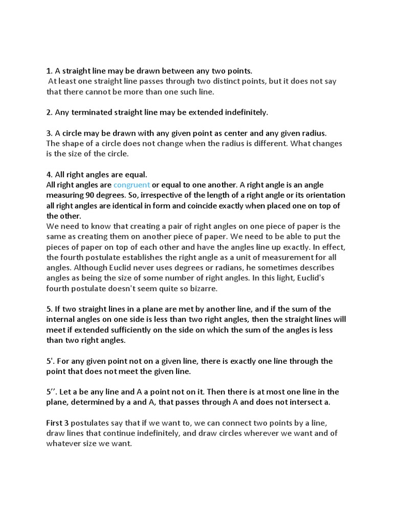 Euclid's Postulates Explained | PDF | Teaching Methods & Materials