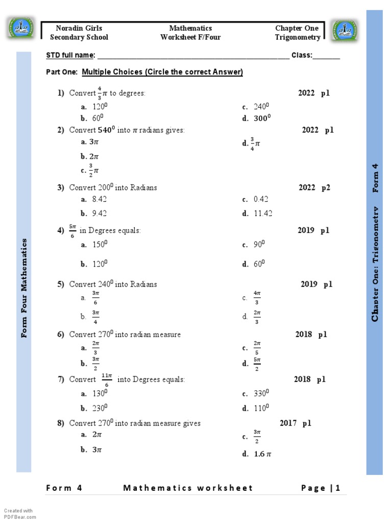 Degrees and Radians, Arcs, Sectors, Segments, Radin Girls 2022-2023 | PDF
