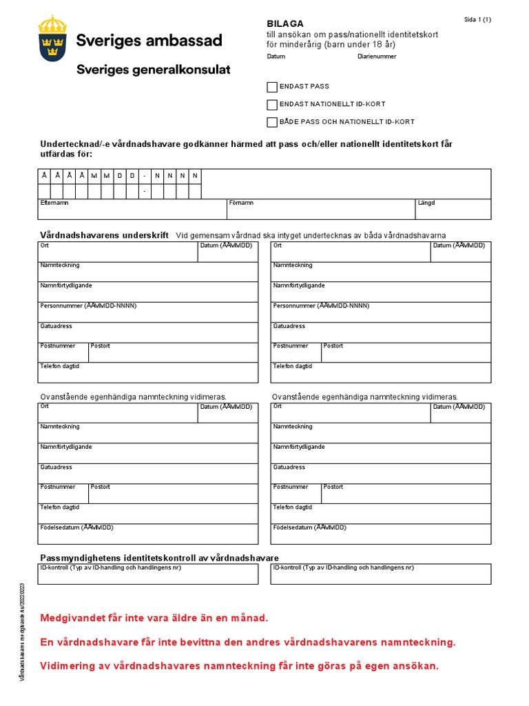 Medgivande För Minderårig Barn Under 18 År | PDF