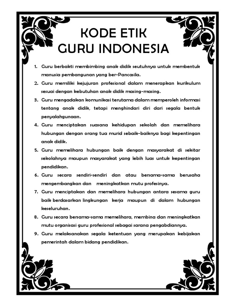 Kode Etik Guru, Ikrar Guru, Tata Tertib Guru, Pembiasaan Guru | PDF