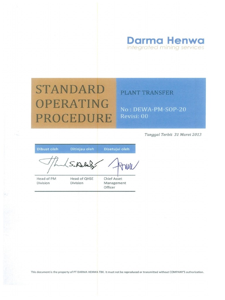 DEWA-PM-SOP-20. Plant Transfer | PDF