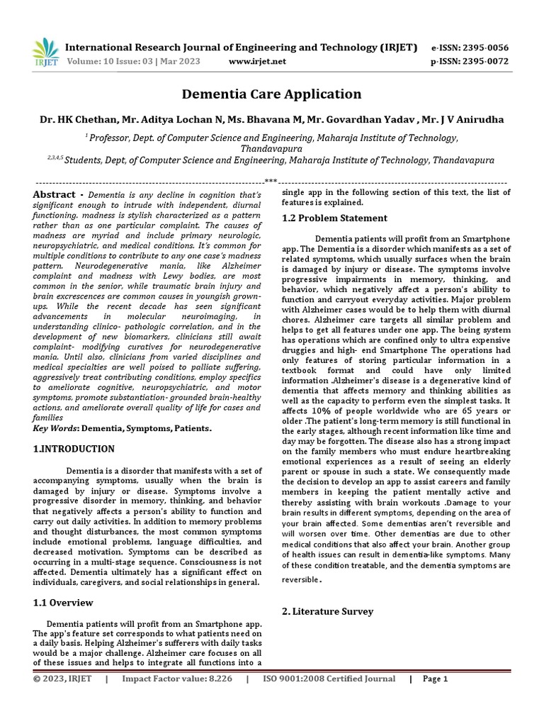 Dementia Care Application Research Paper | PDF | Dementia | Alzheimer's ...