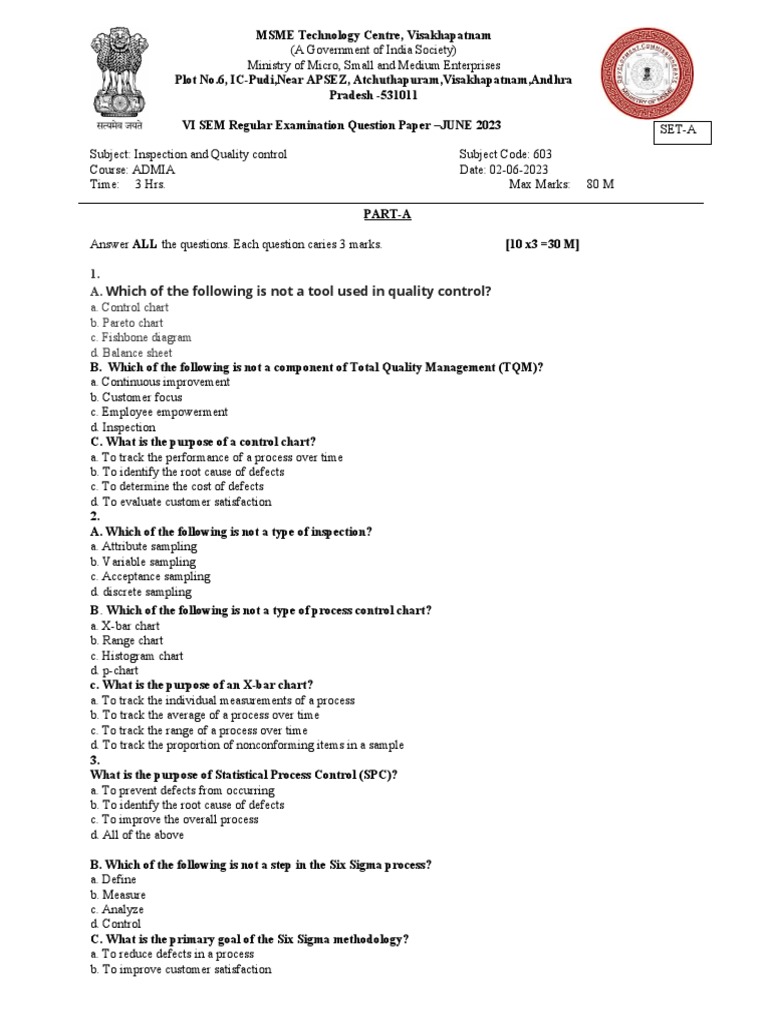 Inspection and Quality Control Sem External Paper | PDF