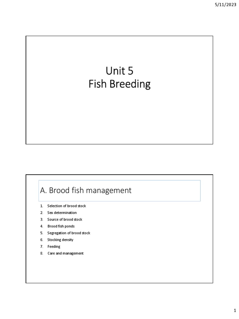 Unit 5 Fish Breeding: A. Brood Fish Management | Download Free PDF ...
