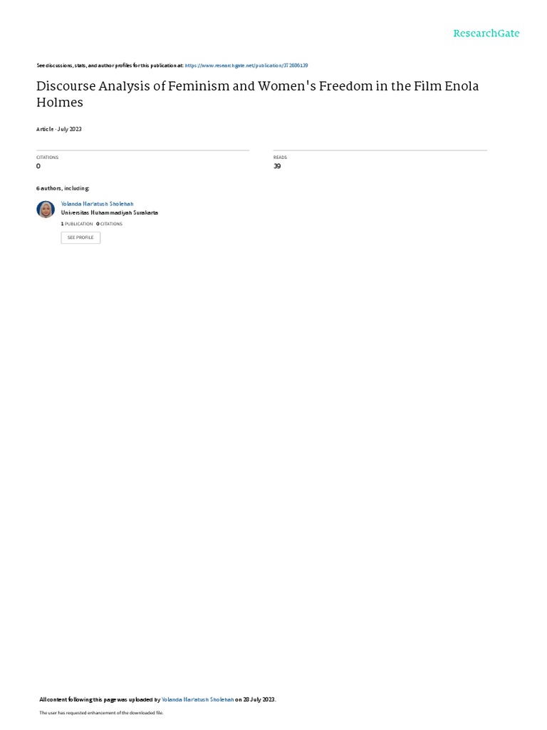 Discourse Analysis of Feminism and Women's Freedom in The Film Enola ...
