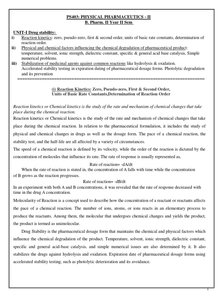 Unit-I - Drug Stability | PDF