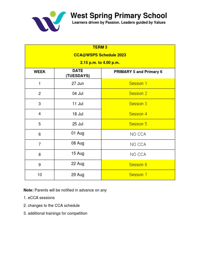 WSPS CCA Schedule Term 3 2023 | PDF