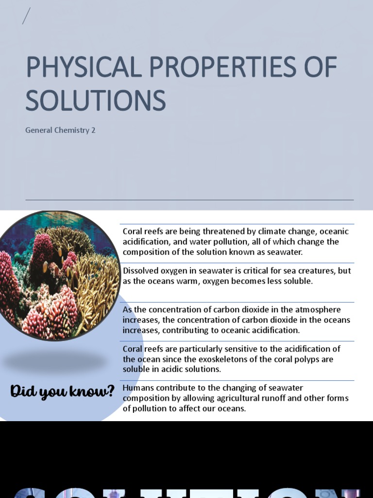 PHYSICAL PROPERTIES OF SOLUTIONS Part 1 | PDF | Solubility | Ocean ...