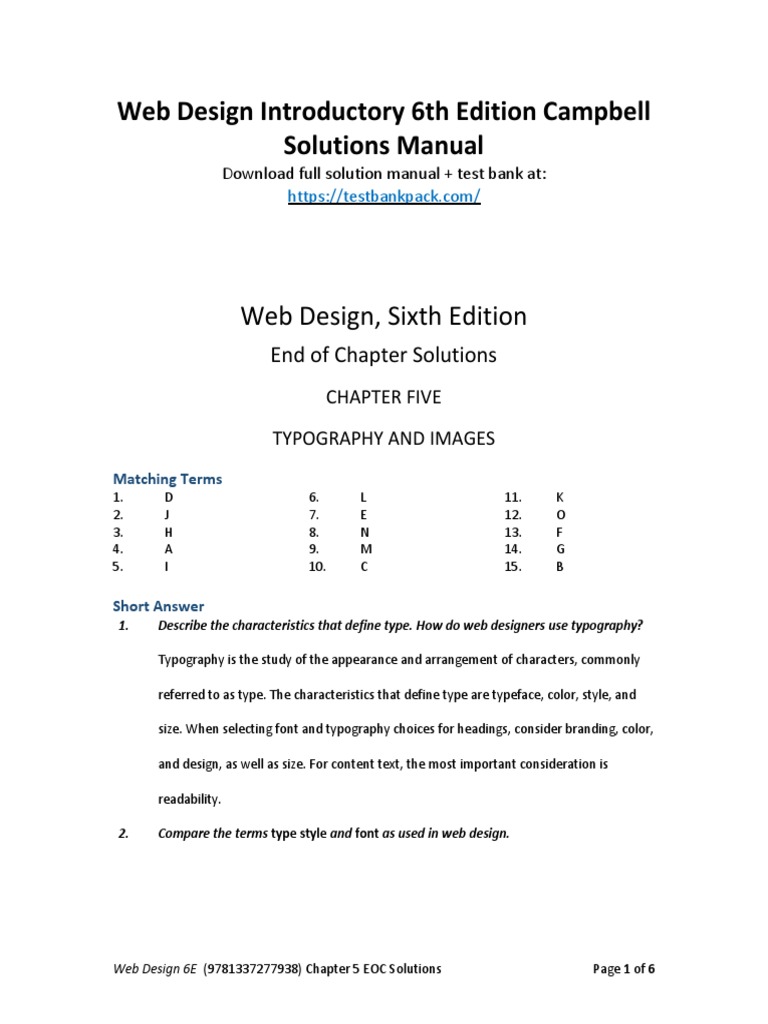 Web Design Introductory 6th Edition Campbell Solutions Manual Download ...