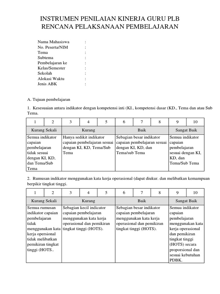 Instrumen Penilaian Kinerja Guru PLB | PDF