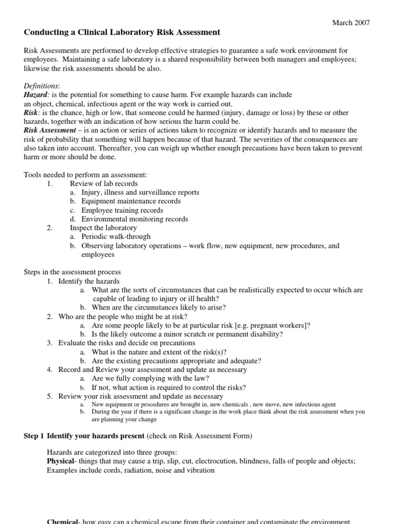 Safety Risk Assessment Instructions | PDF | Risk | Laboratories