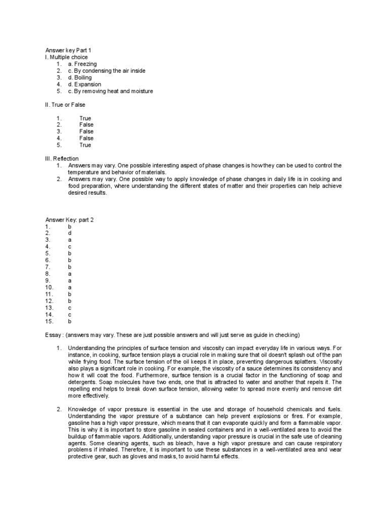 Answer Key Part 1 and 2 | PDF
