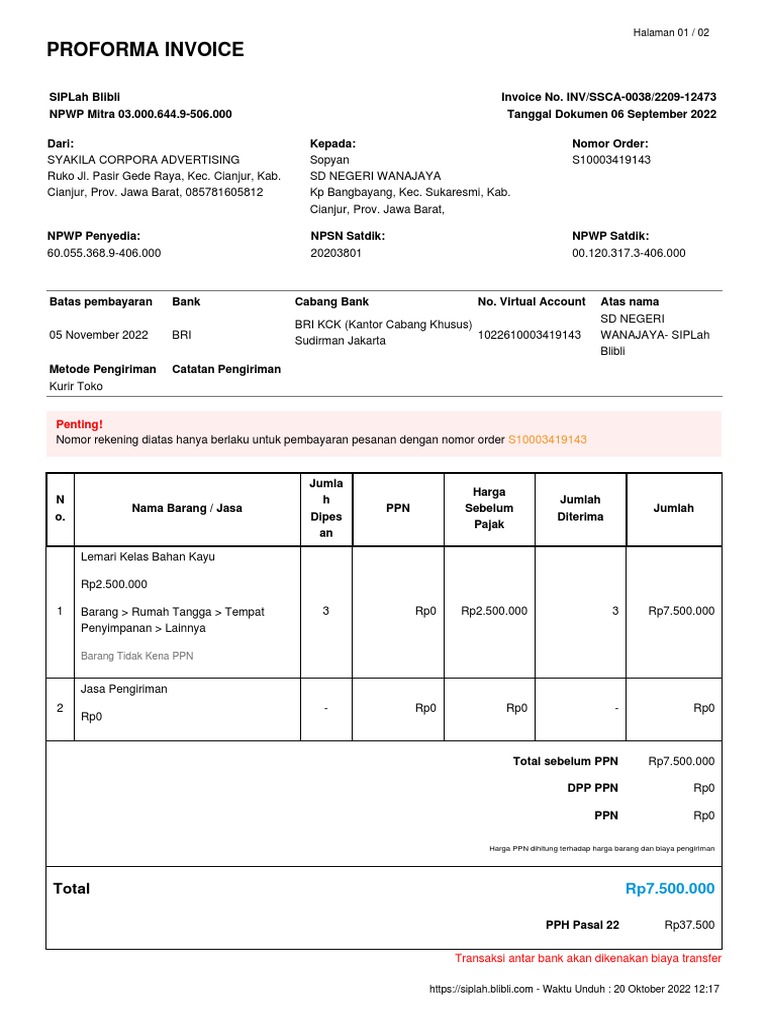 Proforma Invoice S10003419143 | PDF