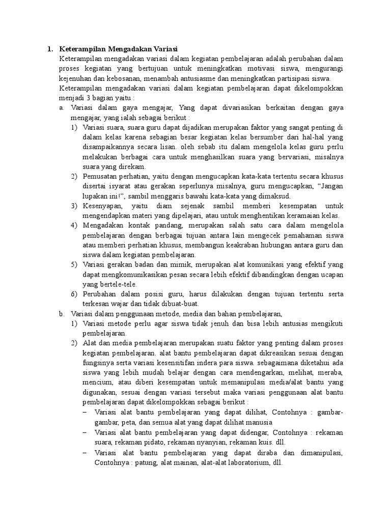 Keterampilan Mengadakan Variasi | PDF