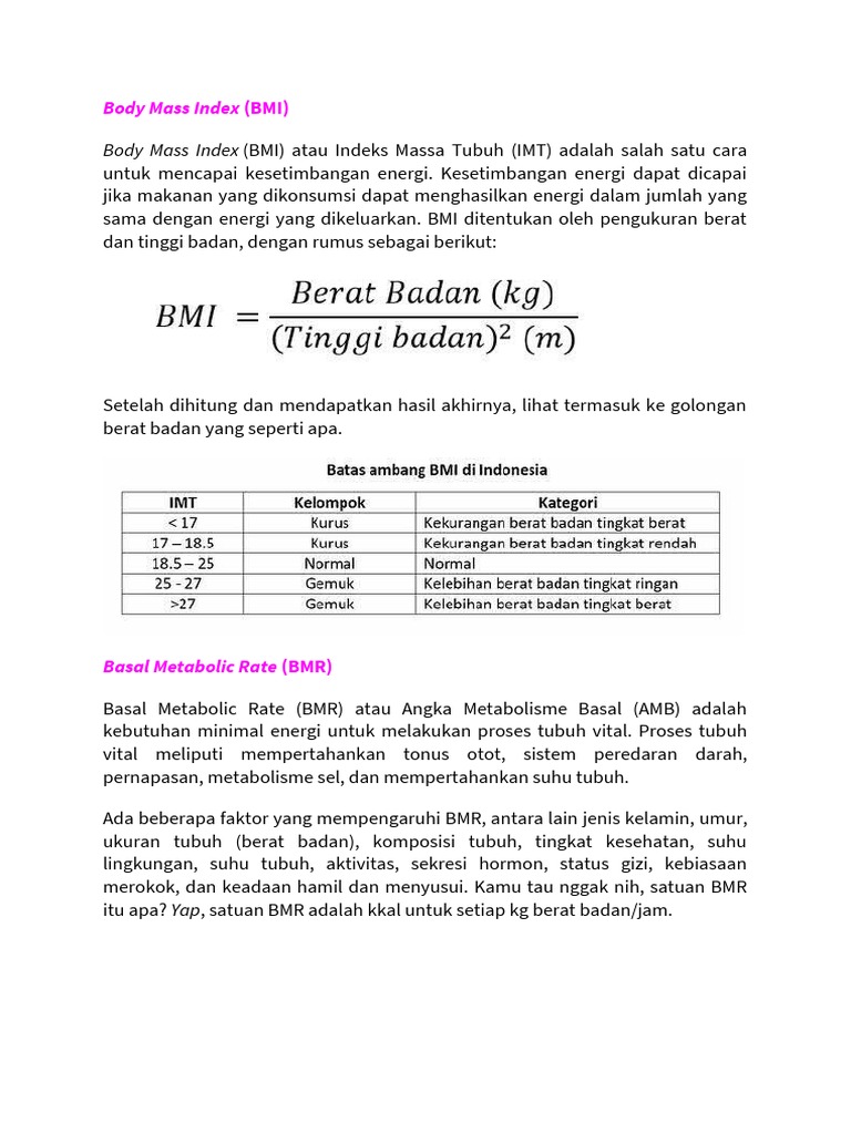 Pengertian dan Rumus BMI di Indonesia | PDF | Kesehatan Holistik