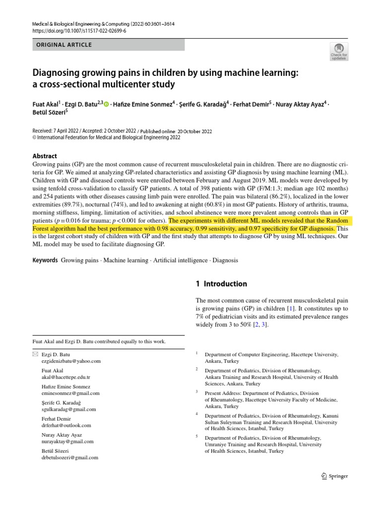 Diagnosing Growing Pains in Children by Using Machine Learning A Cross ...