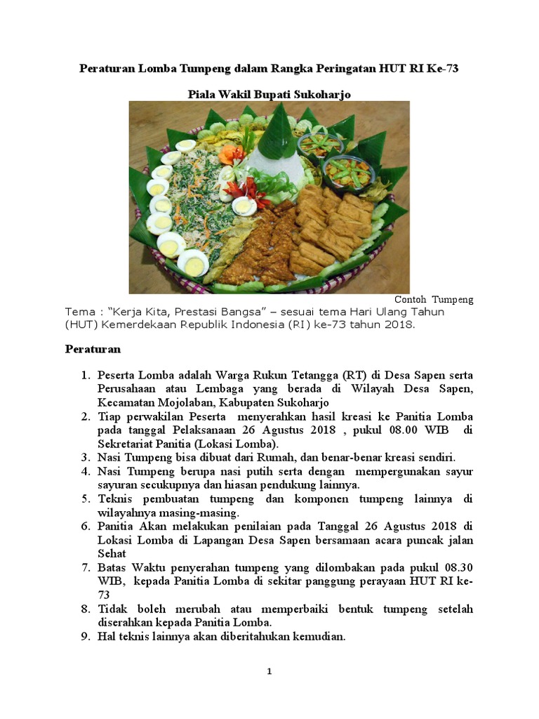 Peraturan Lomba Tumpeng Dalam Rangka Peringatan HUT RI Ke | PDF