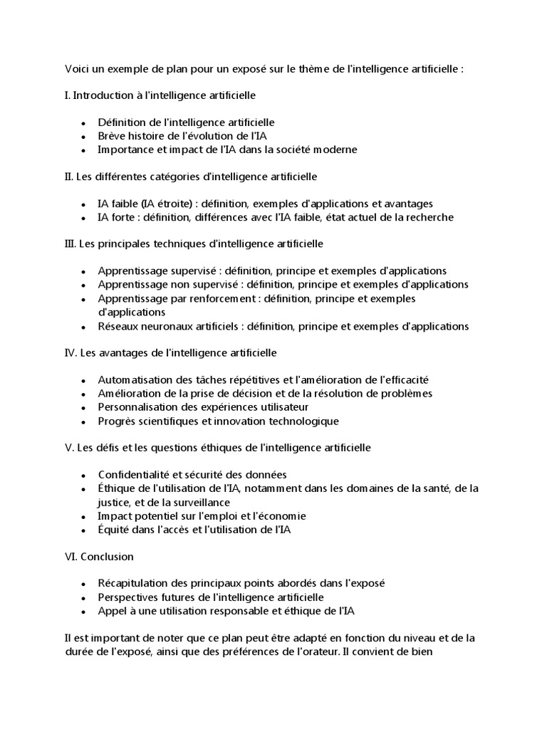 Plan d'exposé sur l'IA | PDF | Intelligence artificielle | Intelligence ...