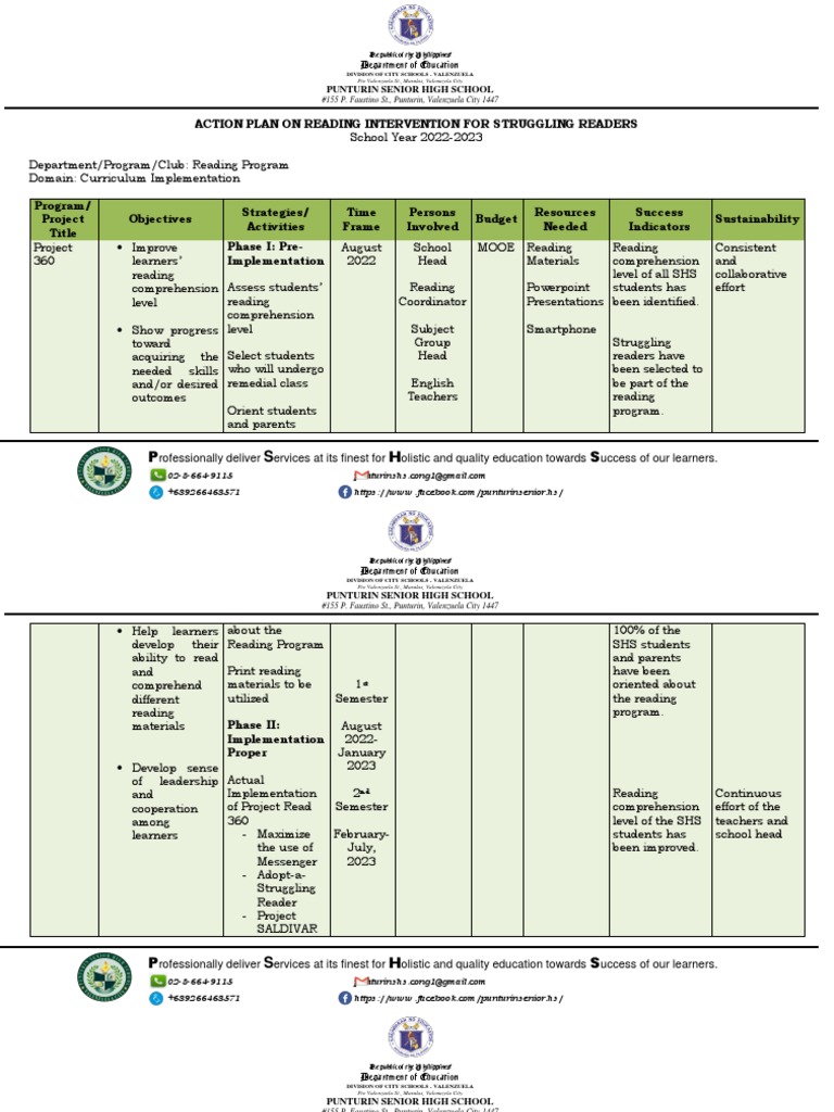 Action Plan - Reading Program | PDF