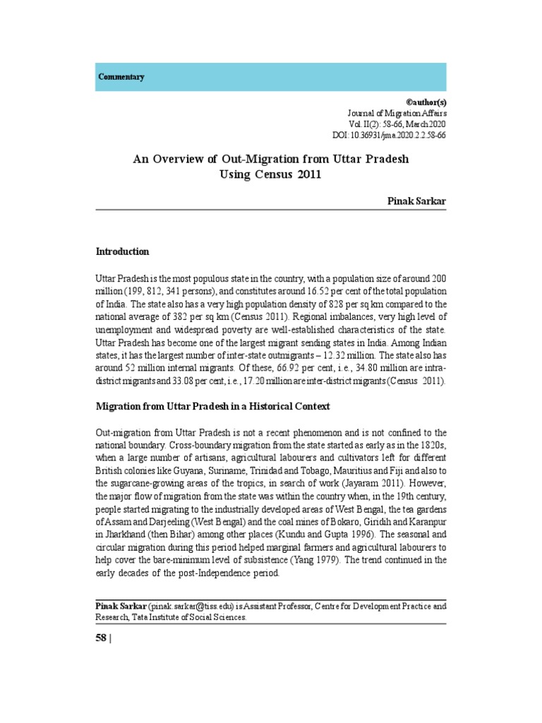 An Overview of Out-Migration From Uttar Pradesh | PDF | Human Migration ...