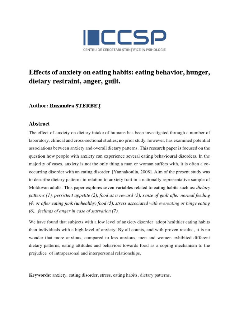 Effects of Anxiety On Eating Habits - Eating Behavior, Hunger, Dietary ...