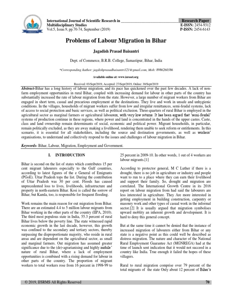 Problems of Labour Migration in Bihar | PDF | Human Migration | Migrant Worker