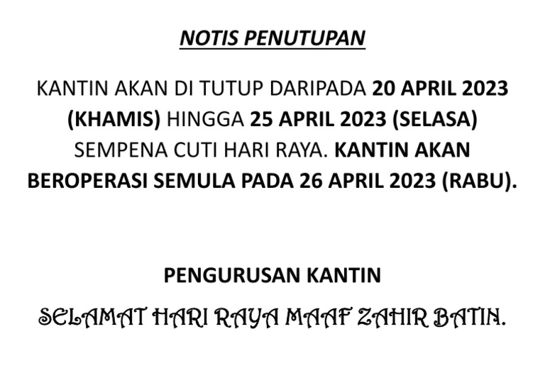 Notis Penutupan Kantin | PDF