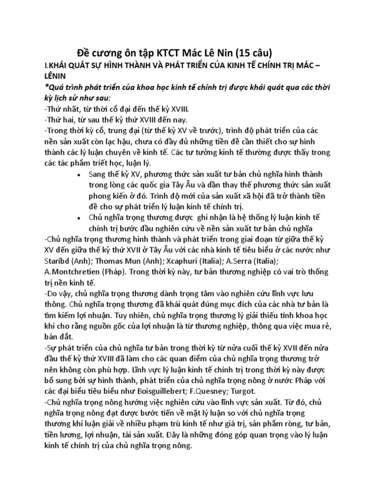 Đề cương ôn tập KTCT Mác Lê Nin | PDF