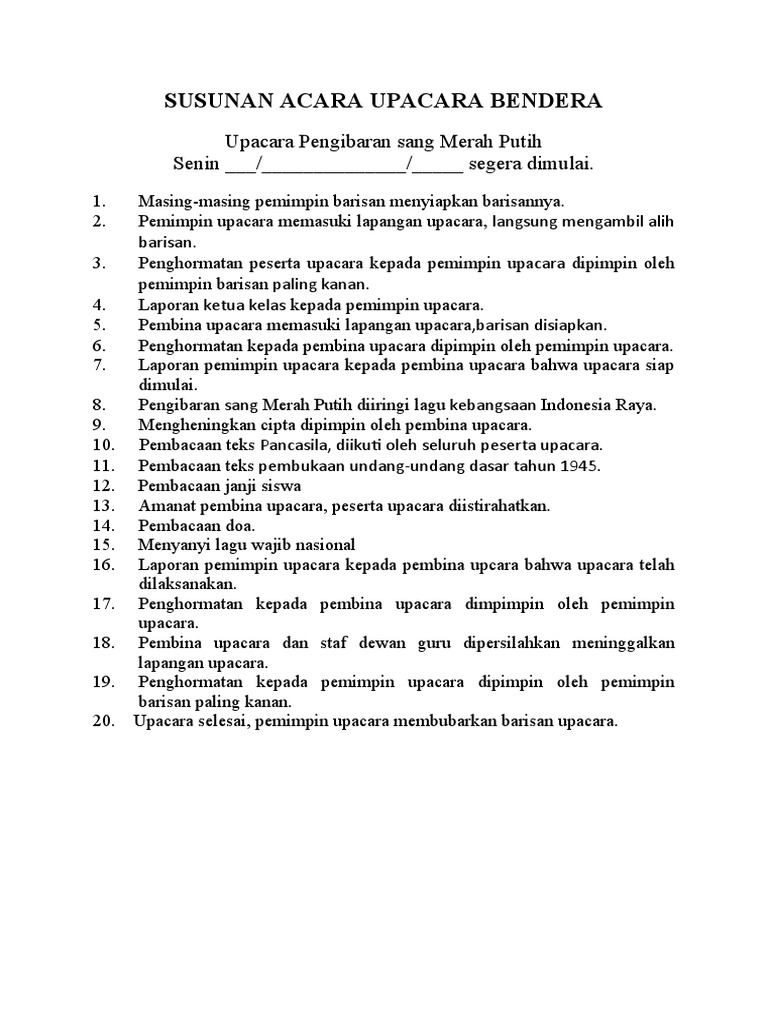 Susunan Upacara Hari Senin | PDF