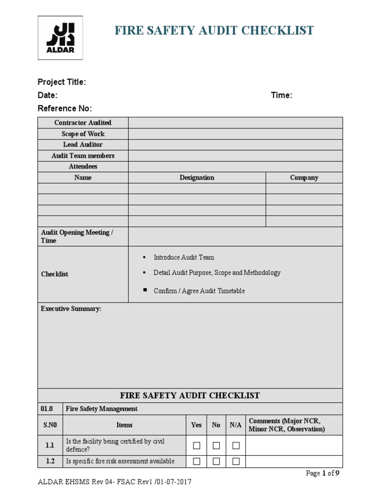 Appendix 15 ALDAR Fire-Safety-Audit-Checklist | PDF