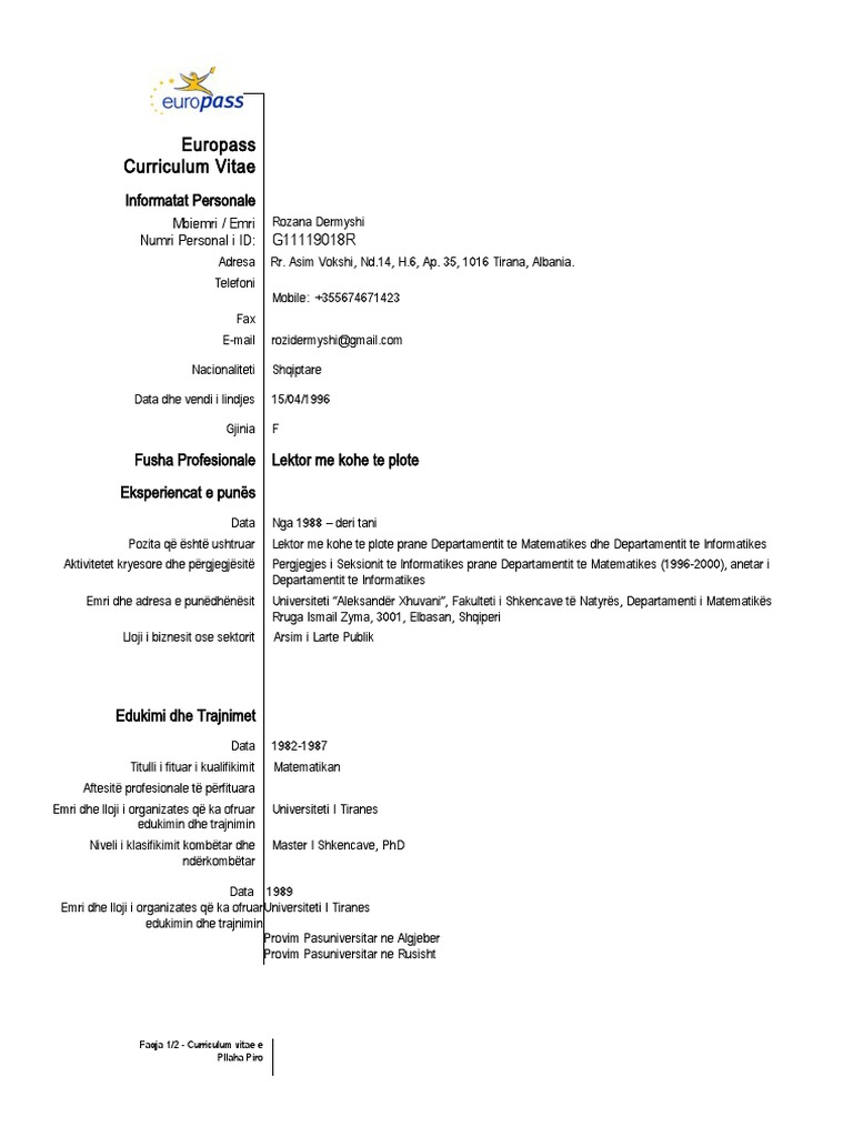 CV Europas Shqip Piro Pllaha | PDF